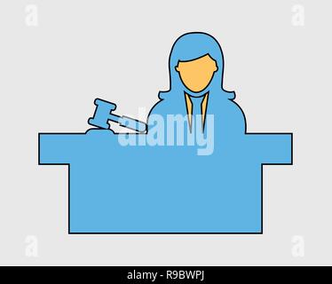 Colorful female Judge Icon with balance and hammer symbol Stock Vector ...