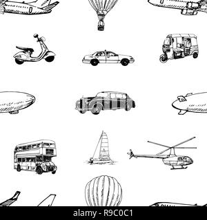A seamless pattern with different types of aircraft isolated on a white ...