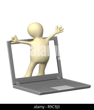 Puppet with laptop. Isolated over white Stock Photo - Alamy