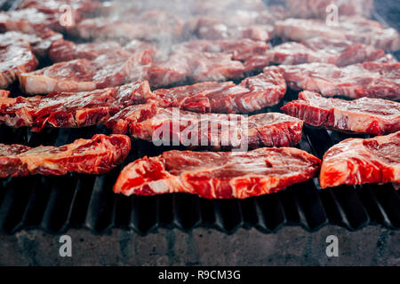 Making all kinds of red meat, fresh and raw red meat preparation Stock ...