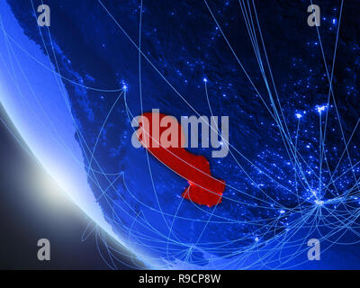 Paraguay from space on blue digital model of Earth with international ...