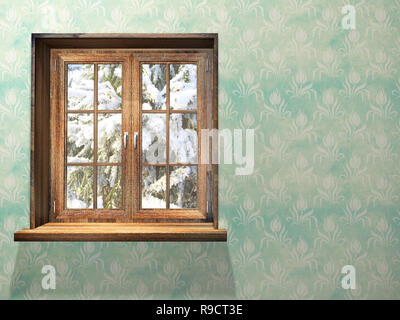 Closed wooden window. 3d render Stock Photo - Alamy