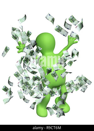 Happy puppet with money. Isolated on white background Stock Photo - Alamy