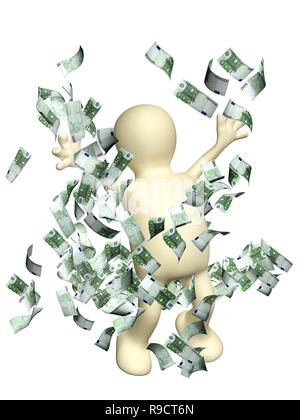 Happy puppet with money. Isolated on white background Stock Photo - Alamy