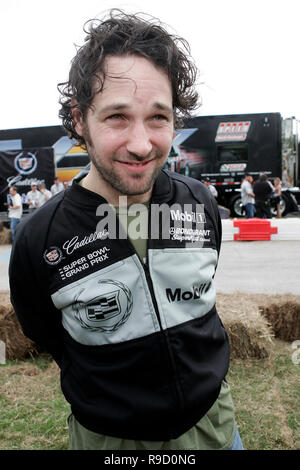 Actor Paul Rudd participates in the hot dog derby between innings of a ...