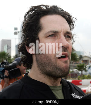 Actor Paul Rudd participates in the hot dog derby between innings of a ...