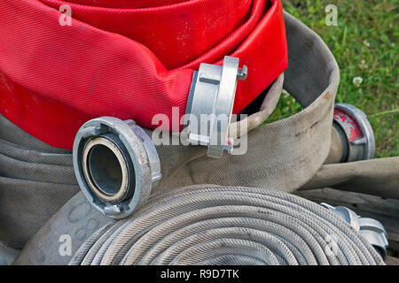 Volunteer Fire Brigade with a water hose, Reichraming, Upper Austria ...