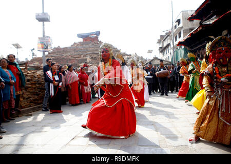 A woman from Newar community seen in traditional attire dressed as a ...
