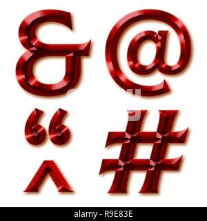 Punctuation marks from stylish faceted ruby alphabet, shiny gemstone ...