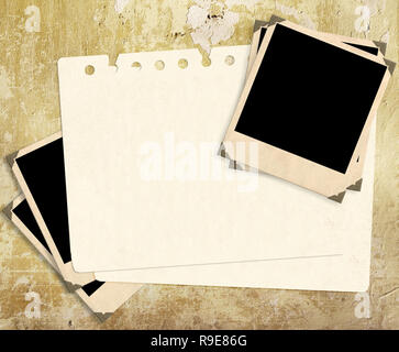 Grunge background with notebook pages and photos Stock Photo - Alamy