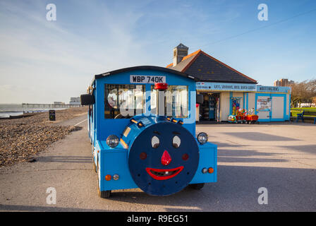 Seafront tourist train on the promenade at Bognor Regis West Sussex ...
