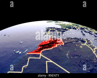 Morocco from space on planet Earth at night with visible country ...