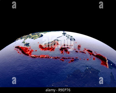 Indonesia from space on planet Earth at night with visible country ...