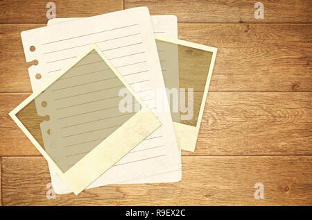 Grunge background with notebook pages and photos Stock Photo - Alamy