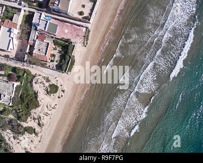 Aerial view of Granelli Beach, a seaside place in Sicily. The shot is ...
