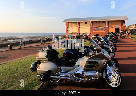 Motorbikes on the Esplanade gardens, Cliff Parade, Hunstanton town ...