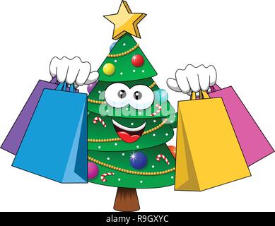 Mascot shopping in the green christmas ball cartoon Stock Vector Image ...