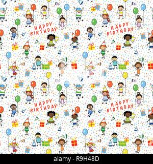 happy birthday wrapping paper for kids, seamless pattern illustration ...