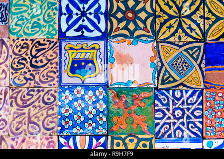 Beautiful handmade tiles of the blue media in Chefchaouen in Morocco ...