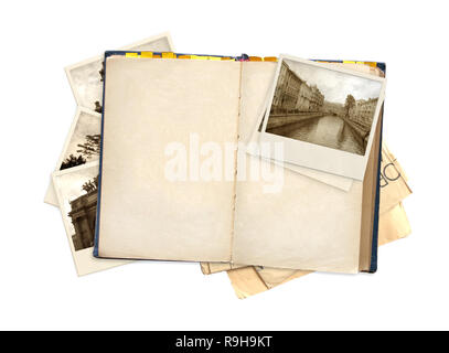 Old book and photos. Objects isolated on white background Stock Photo ...