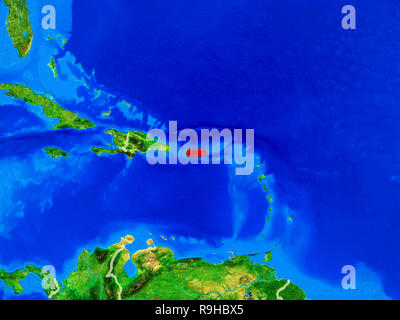 Puerto Rico from space on model of planet Earth with networks. Detailed ...