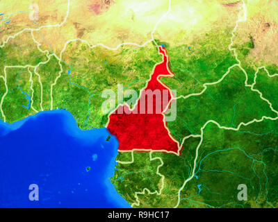 Cameroon from space on model of planet Earth with networks. Detailed ...