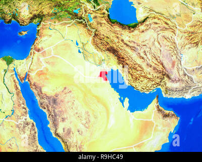 Kuwait from space on model of planet Earth with country borders. 3D ...