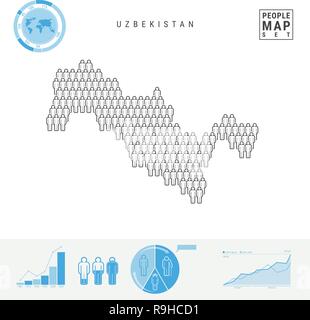 Uzbekistan population map. Large group of people in a shape of Uzbek ...