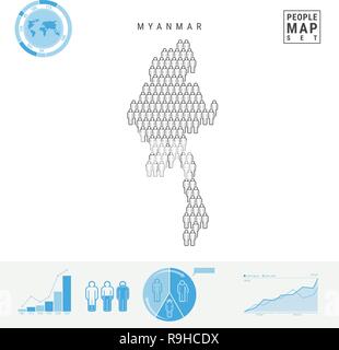 Myanmar (Burma) vector map with infographic elements, pointer marks. Editable template with ...