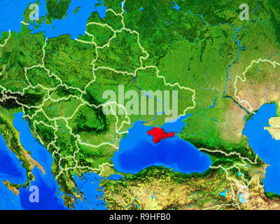Crimea on model of planet Earth with country borders and very detailed ...