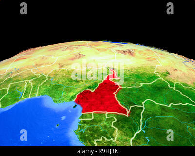 Cameroon on model of Earth with country borders and blue oceans with ...