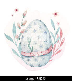 Set of easter boho eggs on an isolated white background, floral design ...