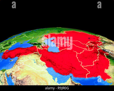 ECO member states on 3D Earth with visible countries and blue oceans ...