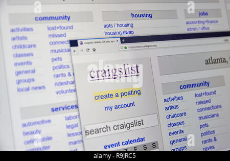 MONTREAL, CANADA - DECEMBER, 24 2018: Craigslist page under magnifying ...