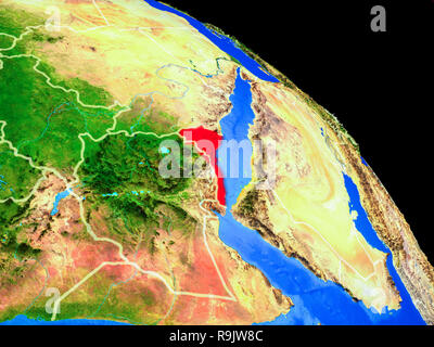 Eritrea on planet Earth from space with country borders. Very fine ...