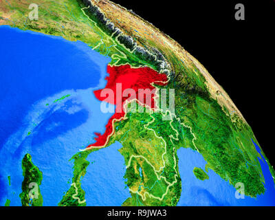 Myanmar on planet Earth from space with country borders. Very fine ...