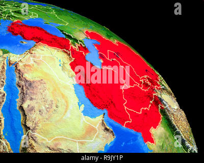 ECO member states on 3D Earth with visible countries and blue oceans ...