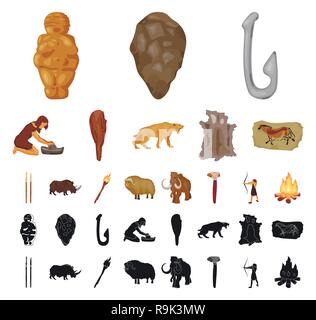 Stone age fish in arrow icon. Flat illustration of stone age fish in ...