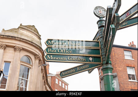 York, England - April 2018: Direction signpost on street in historic ...
