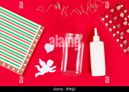 Diy Fairy Jar on red background. Gift ideas, decor February 14, St ...
