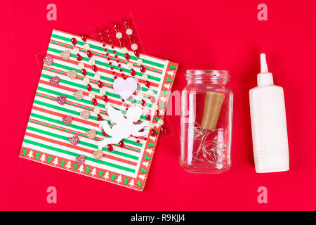 Diy Fairy Jar on red background. Gift ideas, decor February 14, St ...