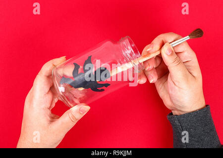 Diy Fairy Jar on red background. Gift ideas, decor February 14, St ...