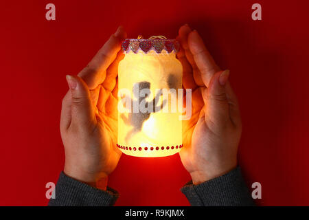 Diy Fairy Jar on red background. Gift ideas, decor February 14, St ...