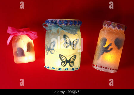 Diy Fairy Jar on red background. Gift ideas, decor February 14, St ...