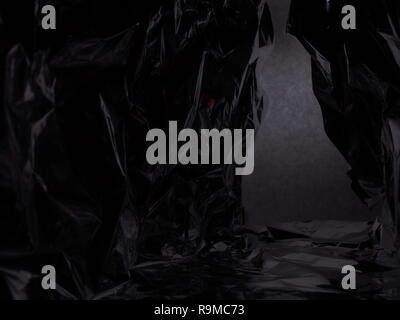 Passage between two rocks. Fantastic landscape of crumpled aluminum ...