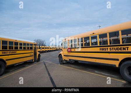 Chicago, USA. 25 December 2018. A fleet of First Student school buses ...