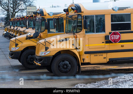 Chicago, USA. 25 December 2018. A fleet of First Student school buses ...