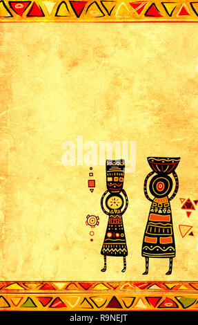 Grunge background with African ethnic patterns and paper texture of ...