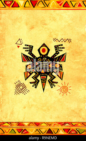 Grunge background with African ethnic patterns and paper texture of ...
