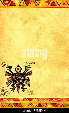Grunge background with African ethnic patterns and paper texture of ...